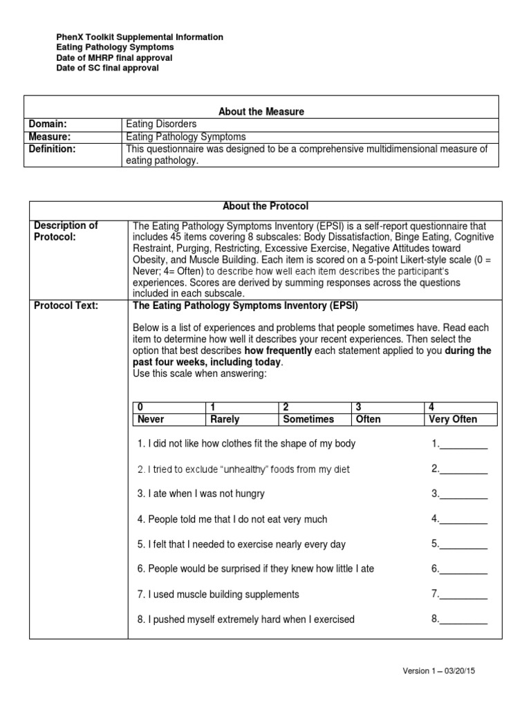 Eating Pathology Symptoms | PDF | Eating Disorder | Weight Loss