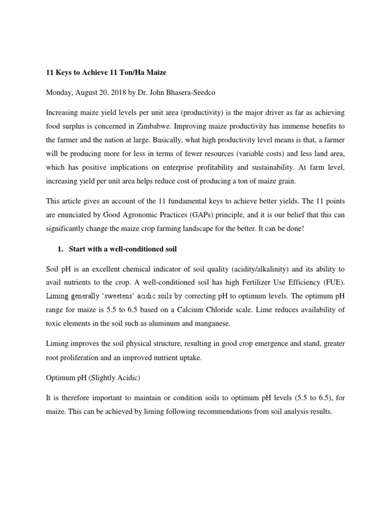 Keys to 11 Ton/Ha Maize Yields | PDF | Soil | Tillage