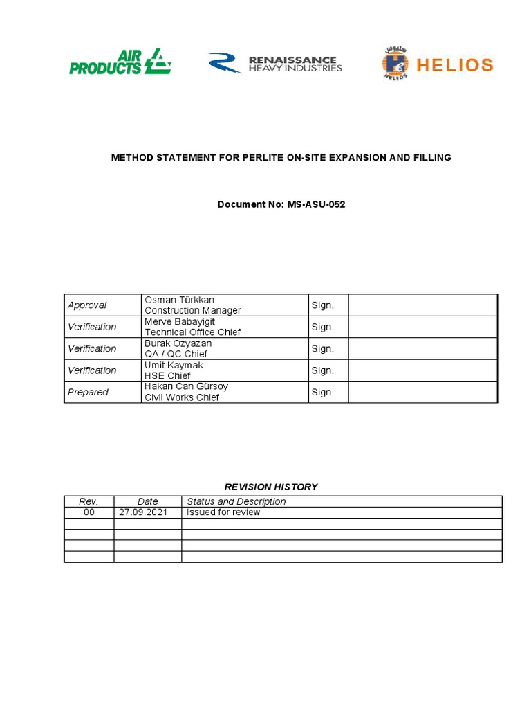 MS-ASU-052 MS For Perlite On-Site Expansion and Filling R1 | PDF | Specification (Technical ...