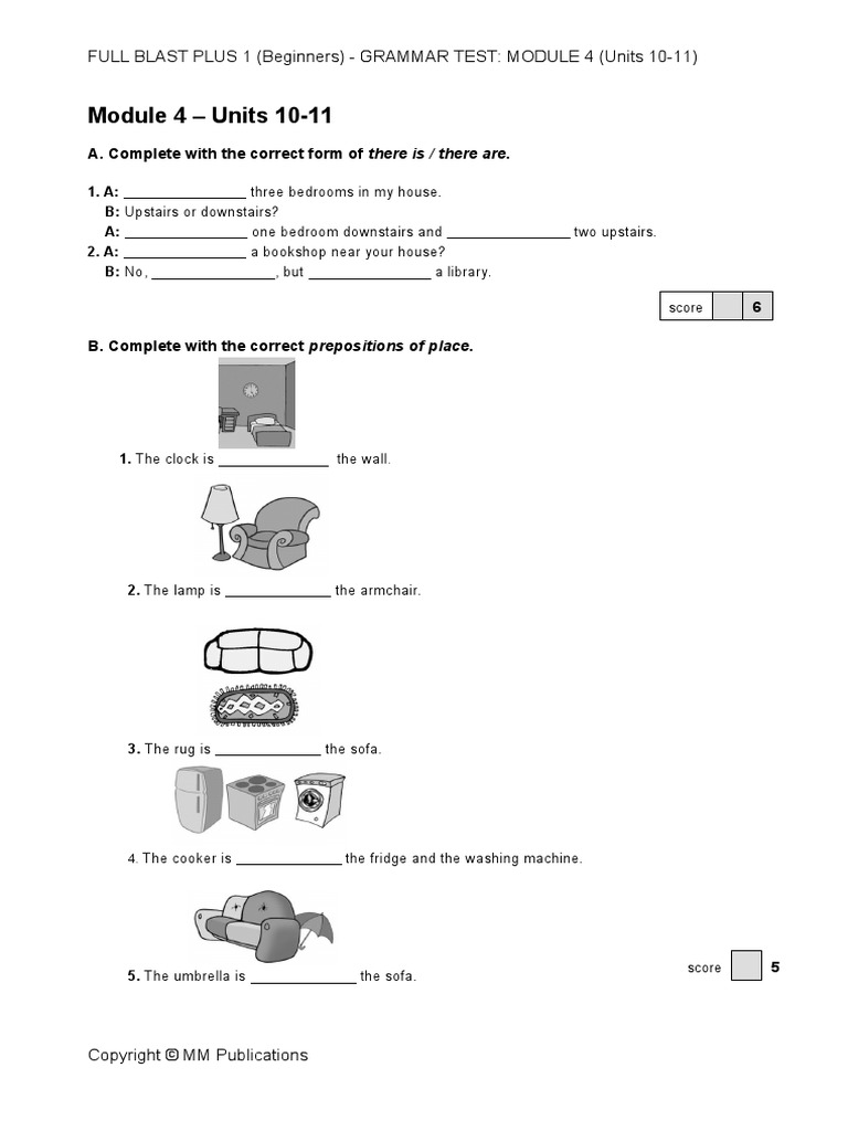 Full Blast PLUS 1 (Beginners) - Grammar Test - Mod 4 | PDF