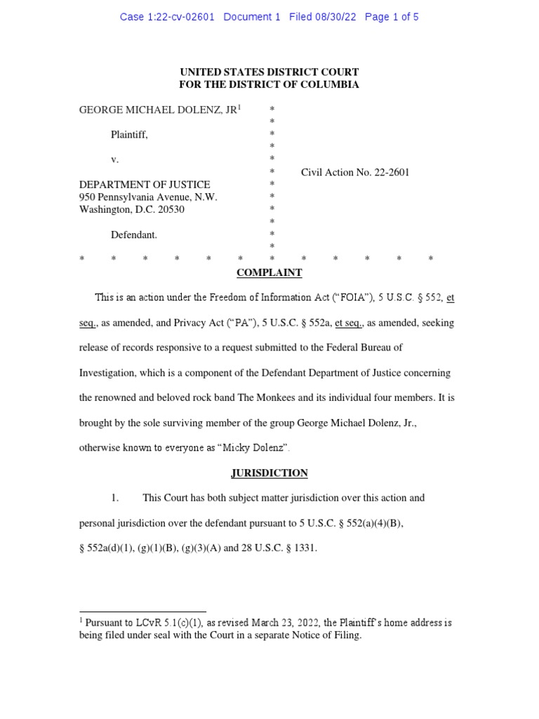 The Monkees' Micky Dolenz FBI Lawsuit | PDF | Freedom Of Information ...