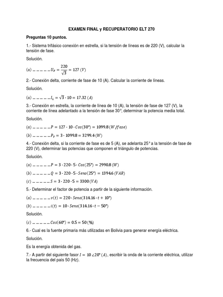 Examen Final ELT 270 - II - 2021 - SOLUCIONARIO-1 | PDF | Impedancia eléctrica | Cantidad