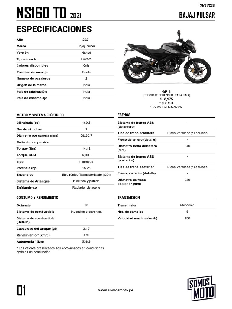 ns160 TD 2021 - Bajaj Pulsar - Gris 31 01 2021 | PDF | Transporte | Vehículos terrestres