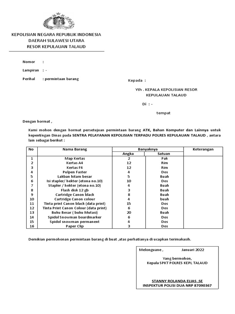 Surat Permintaan Atk | PDF