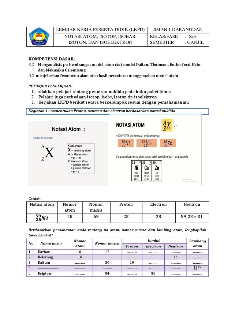 LKPD 2 Notasi Atom Isotop | PDF | Metode & Bahan Ajar