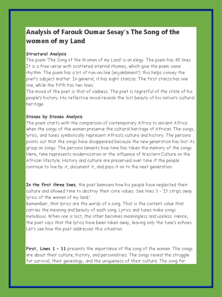Analysis of "The Song of Women" Poem | PDF | Poetry
