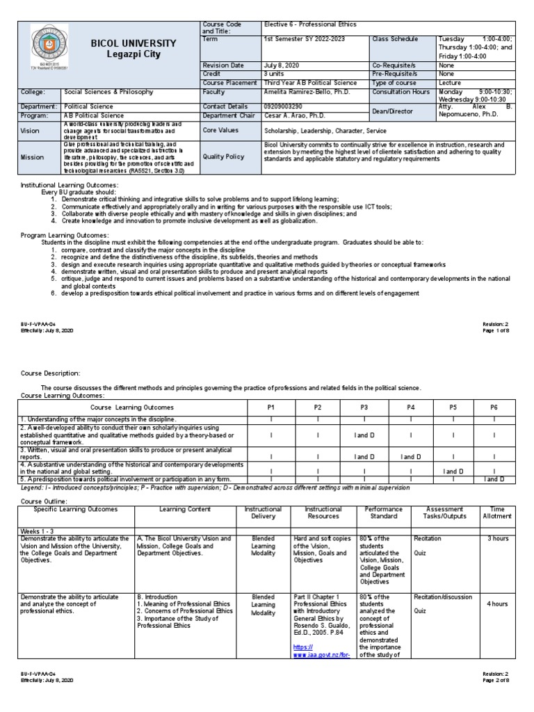 Elective 6 - Professional Ethics Course Guide | PDF | Test (Assessment ...