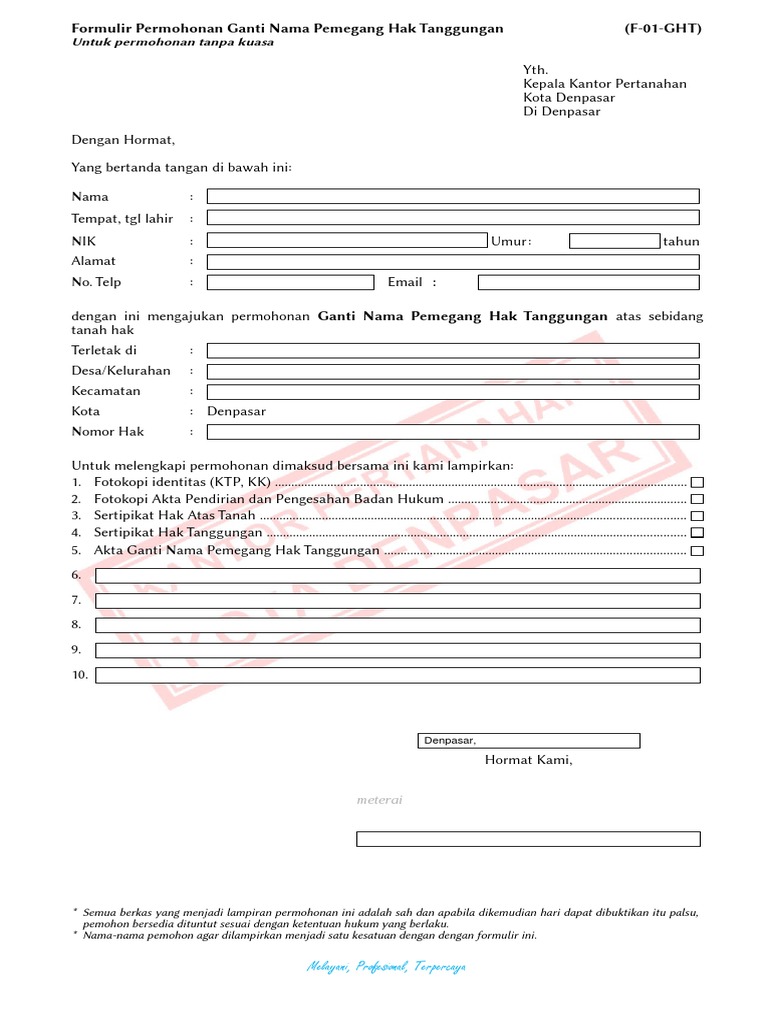 Ganti Nama Pemegang HT Pemohon Langsung | PDF
