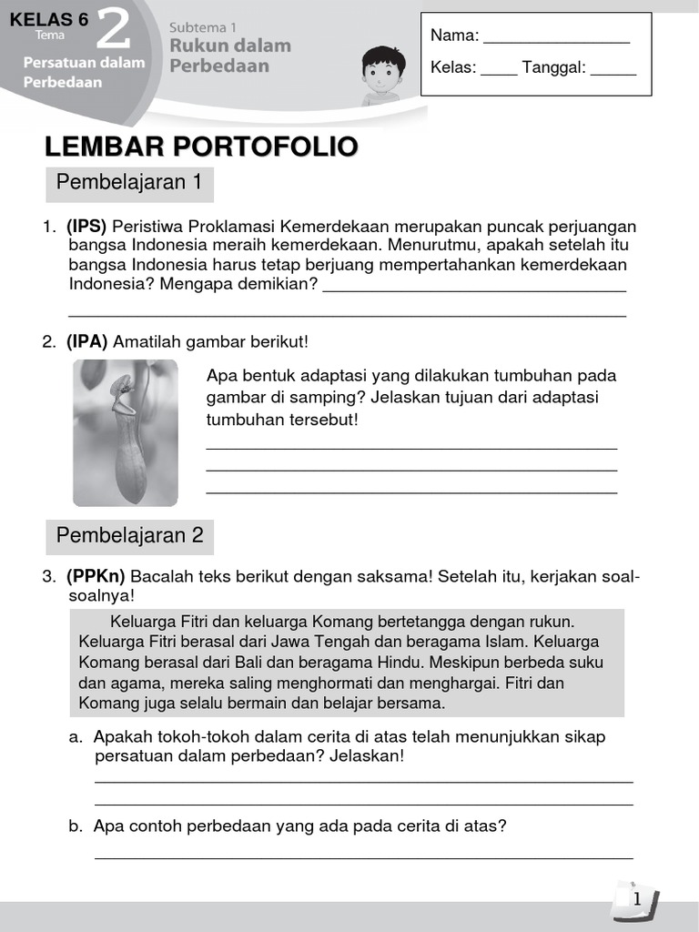 Lembar Portofolio Bupena 6a Tema 2 Sub 1 | PDF