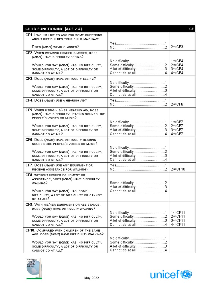 Child Functioning (Age 2-4) CF: Name Name Name | PDF