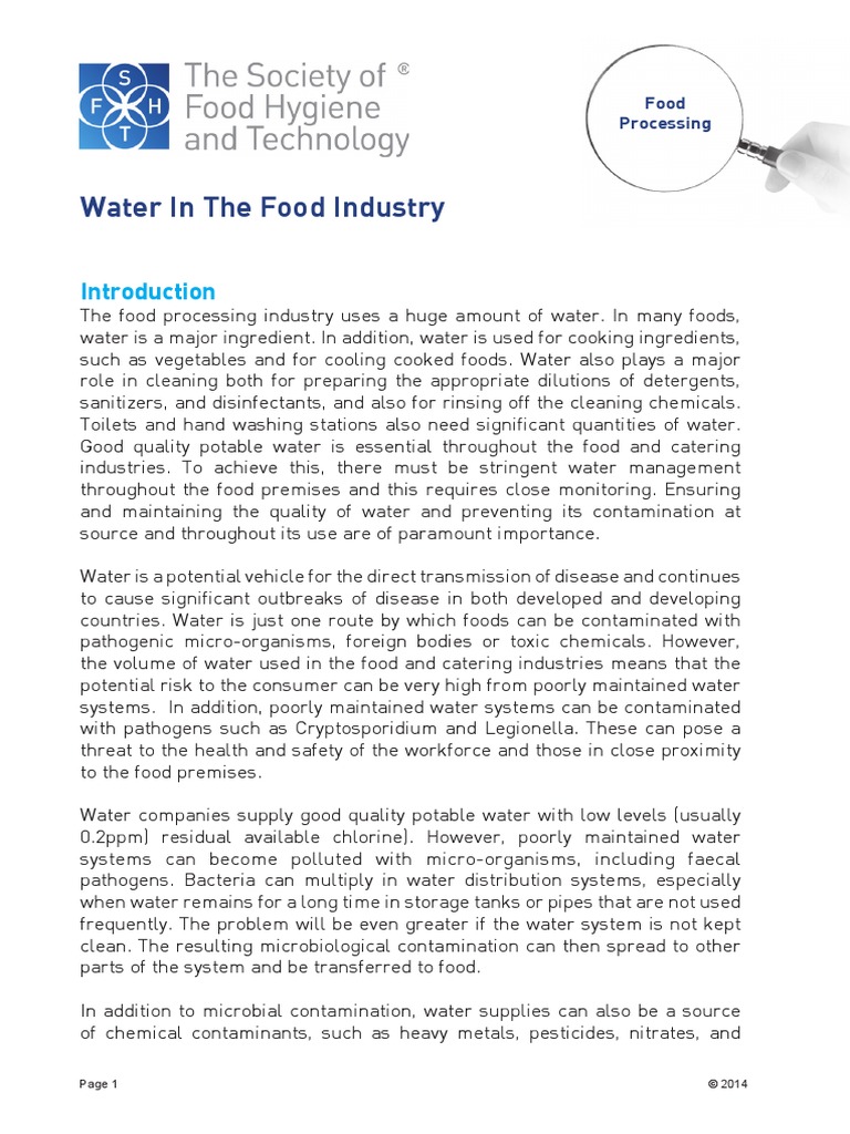 Water in The Food Industry | Download Free PDF | Drinking Water | Water