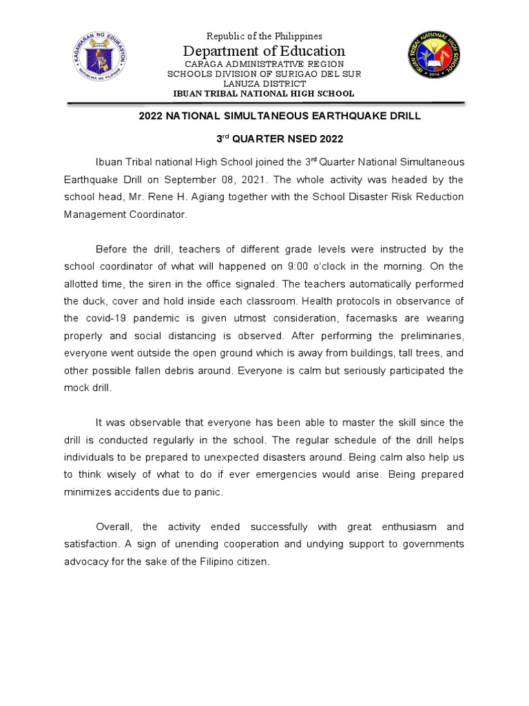Department of Education: 2022 National Simultaneous Earthquake Drill 3 ...
