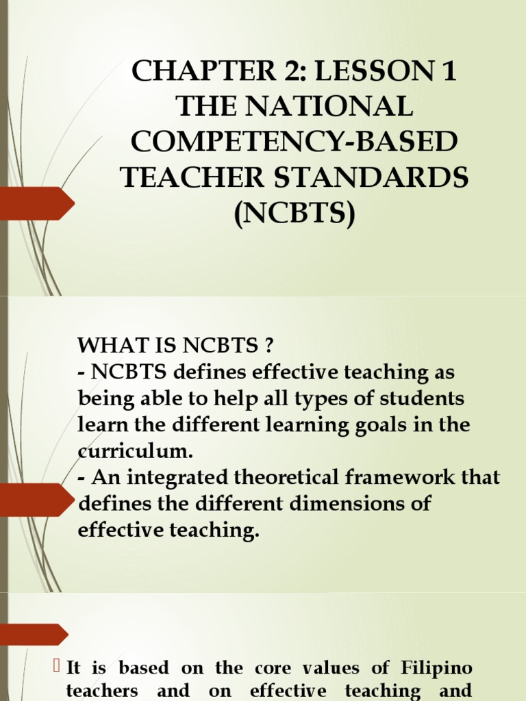Chapter 2: Lesson 1 The National Competency-Based Teacher Standards (NCBTS) | PDF | Teaching ...