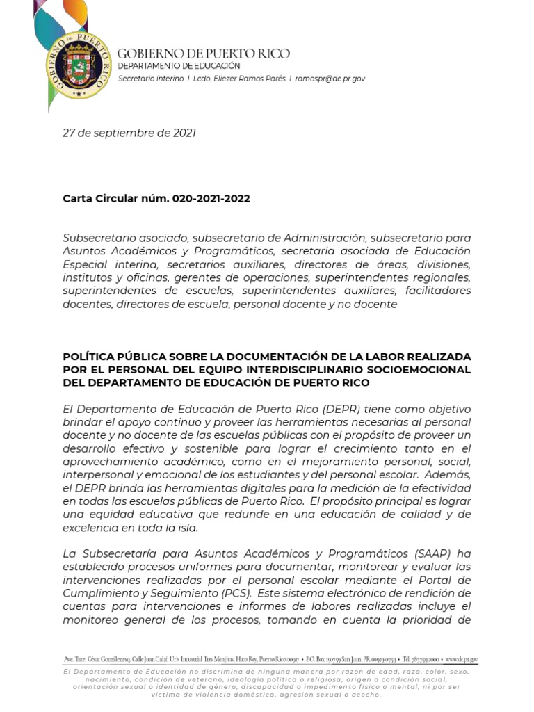 CARTA CIRCULAR NUM. 20-2021-2022-Firmado Pcs Ts | PDF | Maestros ...