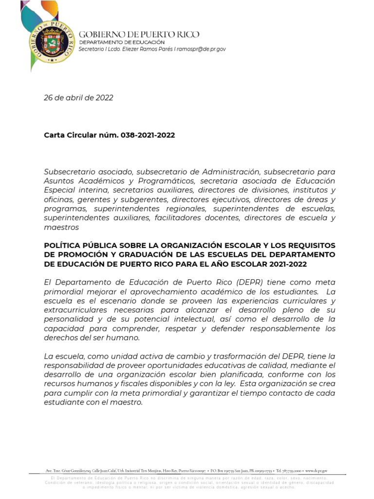 CARTA CIRCULAR NUM. 38-2021-2022-Requisito Graduacion | PDF | Educación ... CARTA CIRCULAR NUM. 38-2021-2022-Requisito Graduacion | PDF | Educación ...