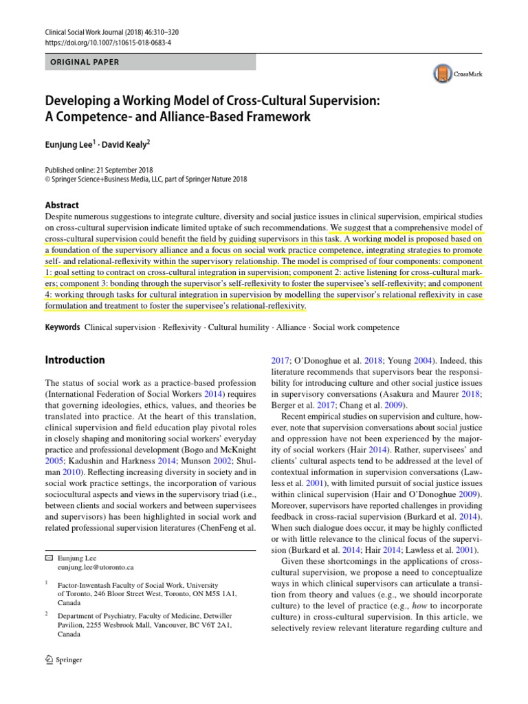 (2018) Developing A Working Model of Cross-Cultural Supervision - A ...
