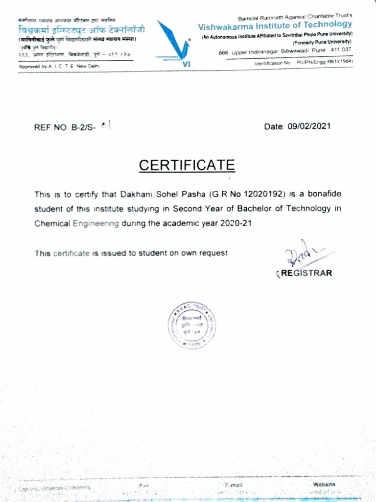 Bona Fide Cerificate | PDF