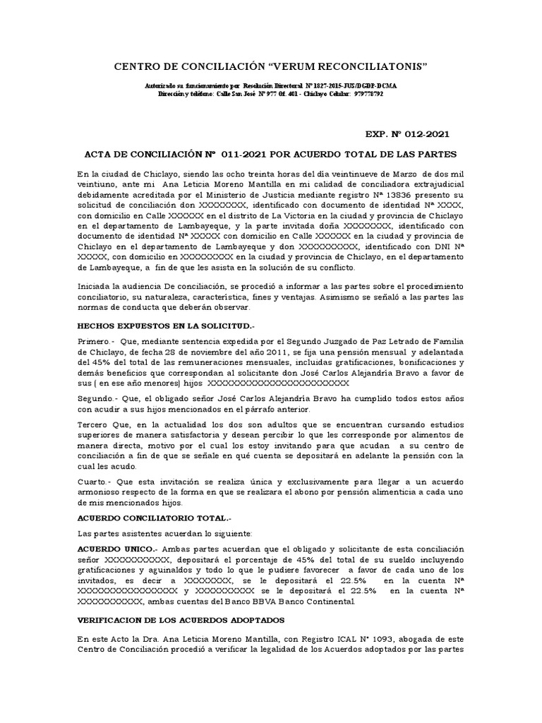 Modelo de Acta Con Acuerdo de Ambas Partes | PDF