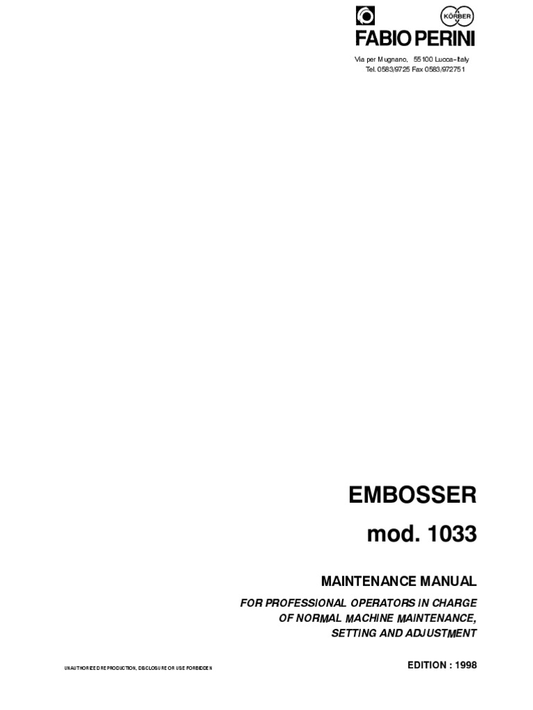 Embosser 1033 Maintenance Manual | PDF