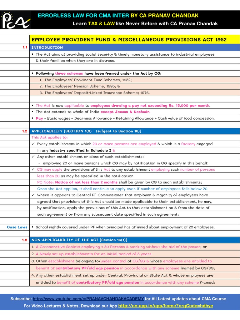 EPF & Miscellaneous Provisions Act 1952 Summary | PDF | Pension ...