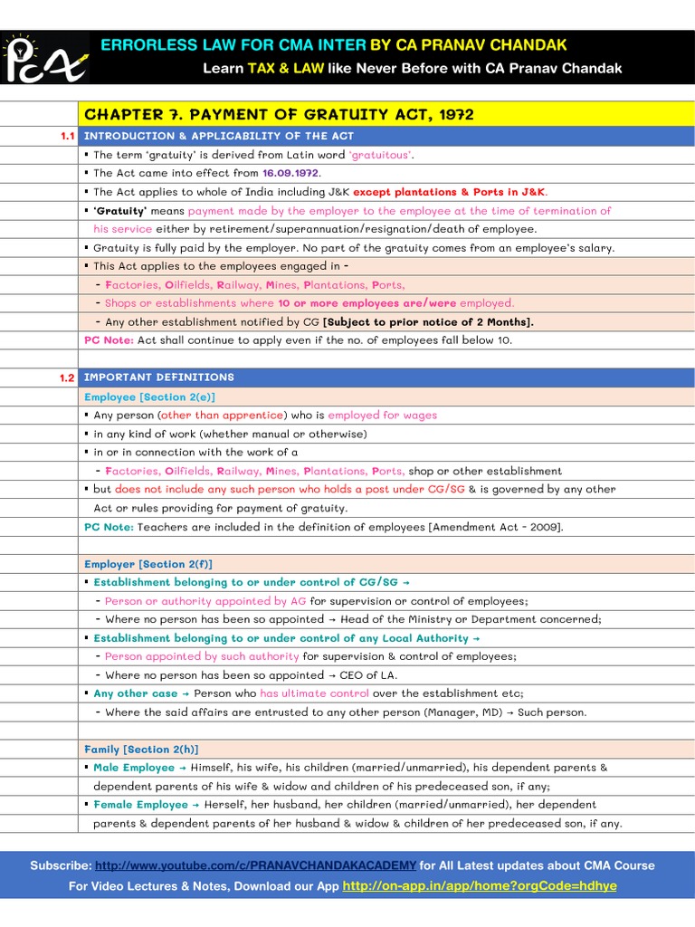 Chapter 7. Payment of Gratuity Act, 1972 | PDF | Employment | Justice