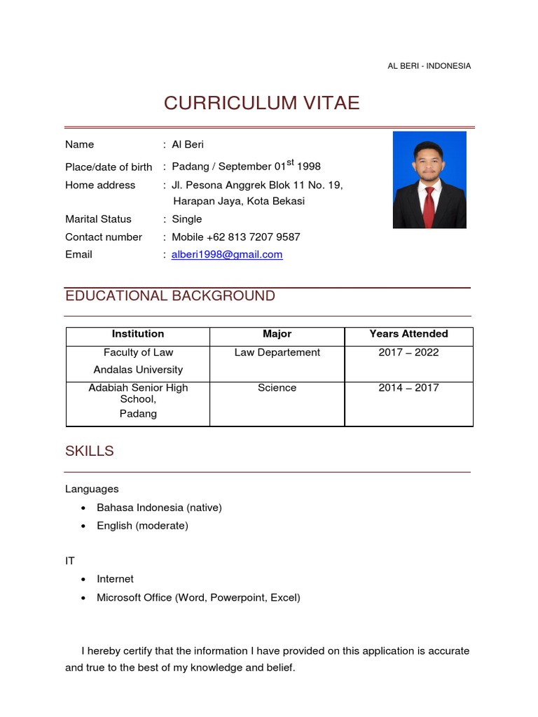 Curriculum Vitae: Educational Background | PDF