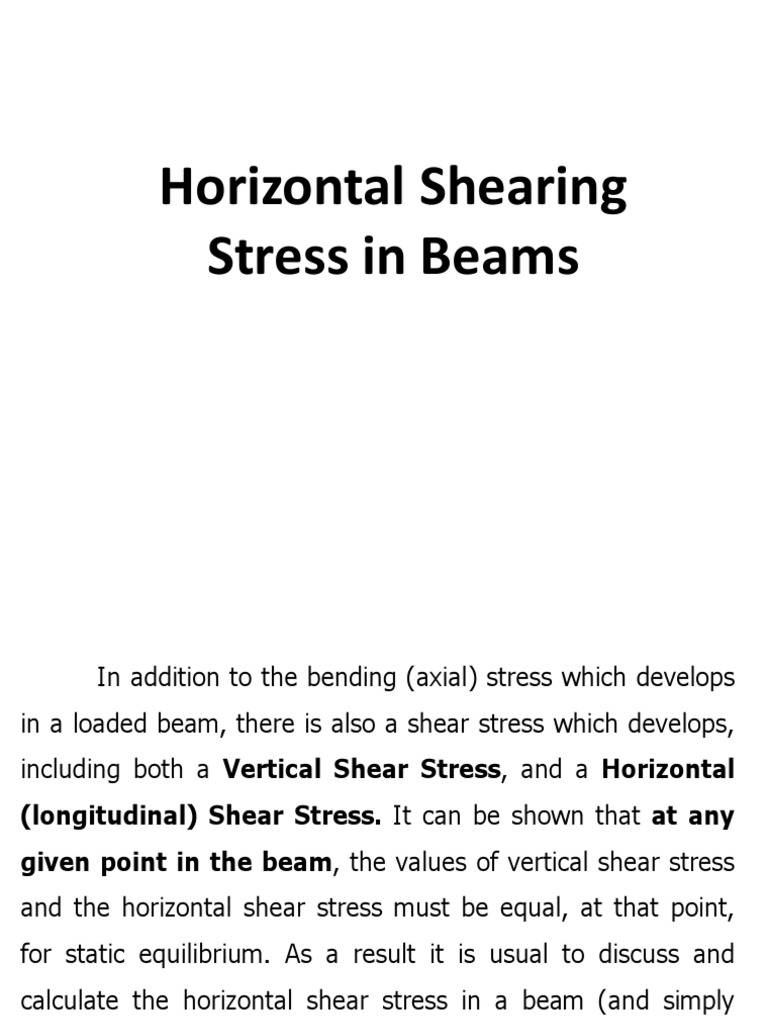 Horizontal Shear Stress in Beams | PDF | Bending | Beam (Structure)