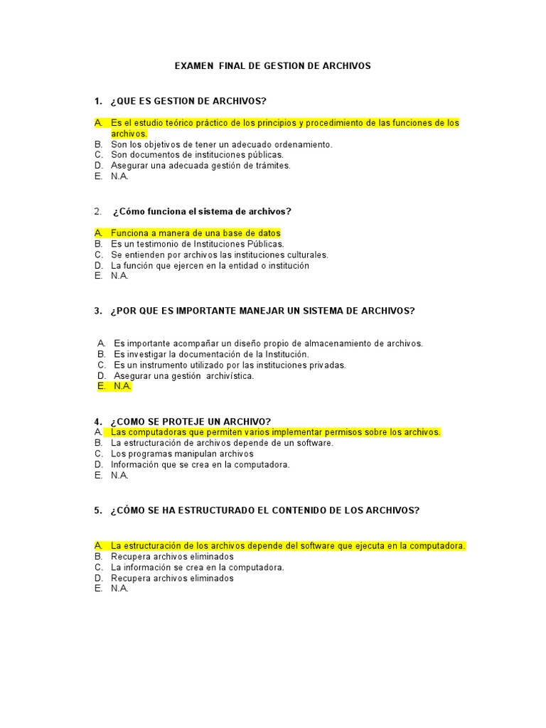 Examen Final de Gestion de Archivos Con Respuestas 1 | PDF