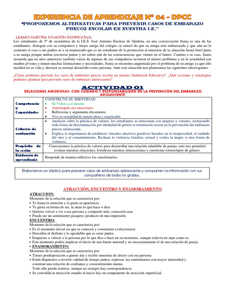 EXPERIENCIA DE APRENDIZAJE 04 DPCC 4to | PDF | Amor | Adolescencia
