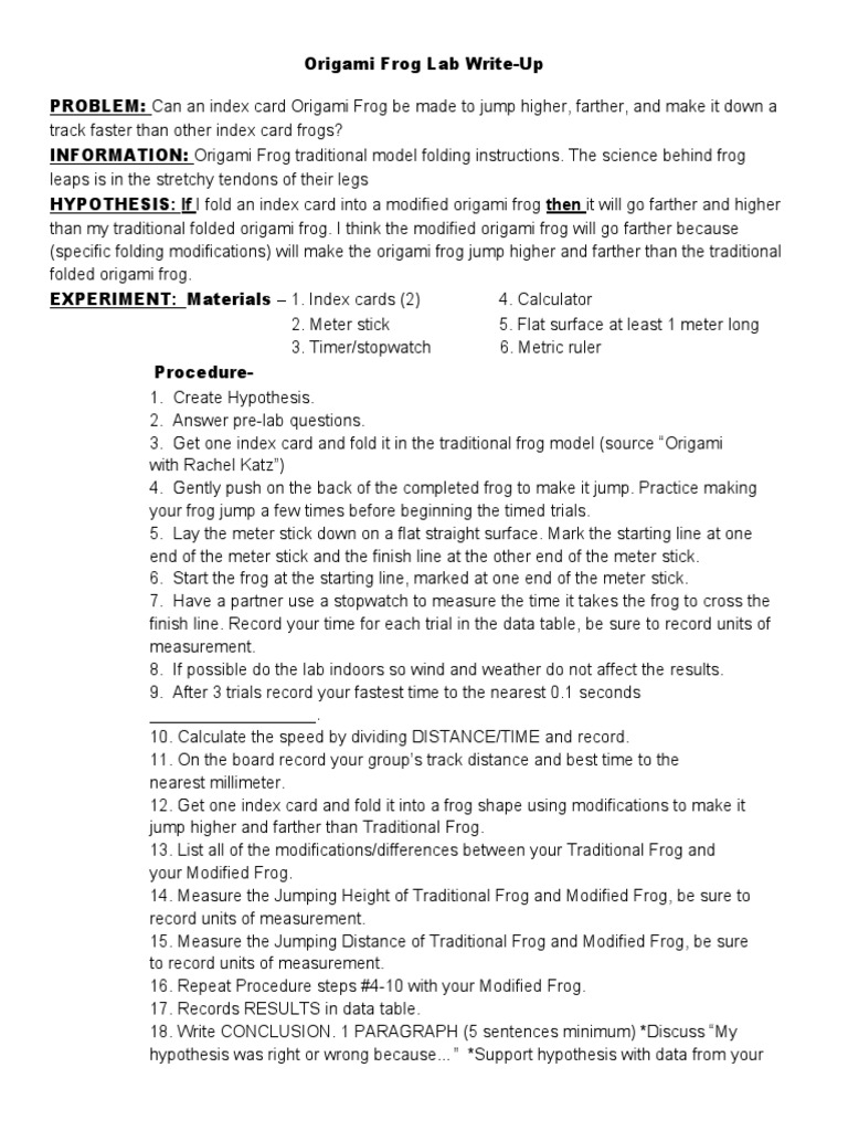 Frog Student Lab Write-Up | PDF | Origami | Frog