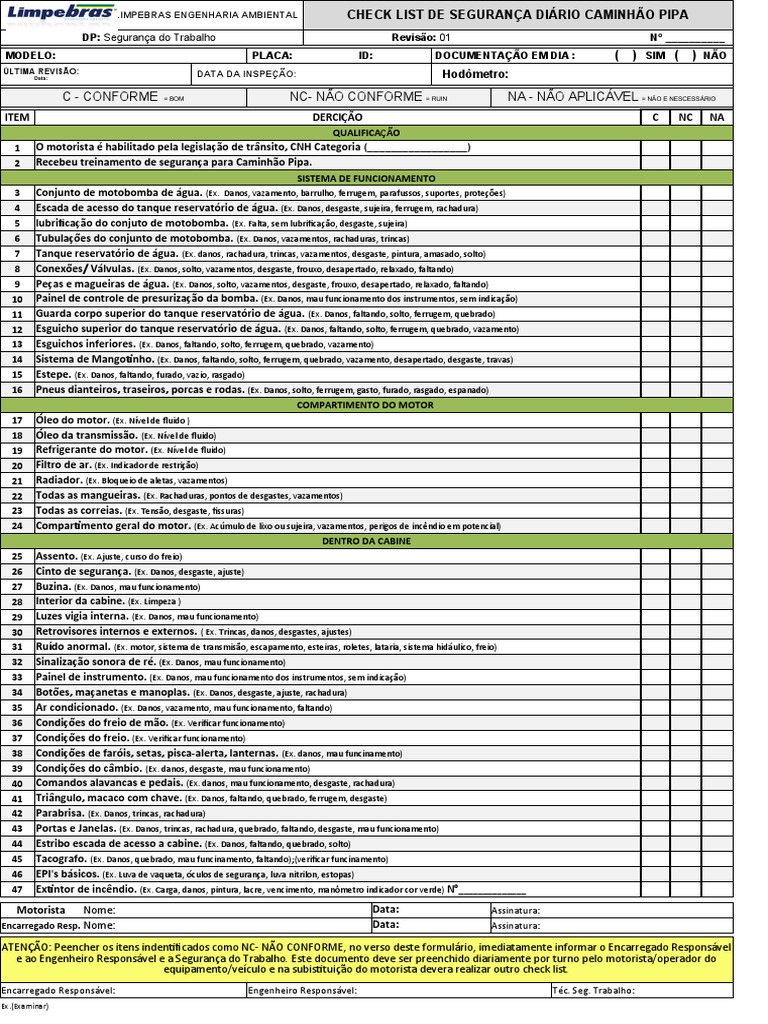 Check List Caminhão Pipa Lea | PDF | Motores | Veículo motorizado