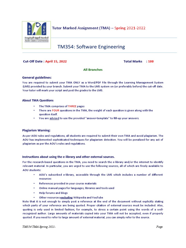 TM354: Software Engineering: Tutor Marked Assignment (TMA) | PDF | Use Case | Agile Software ...