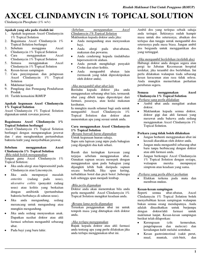 Axcel Clindamycin 1 Topical Solution Clindamycin Phosphate Kotra Pharma ...