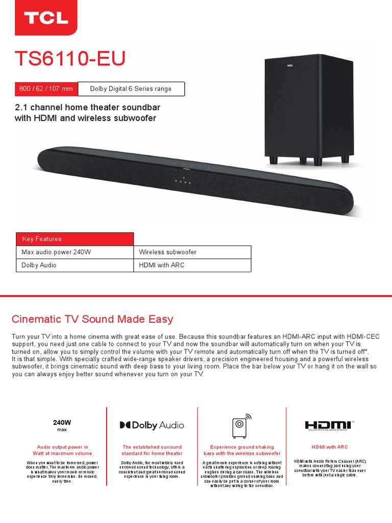 TCL TS6110 Techspecs en | PDF | Hdmi | Video