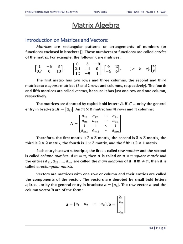 Matrix Algebra: Introduction On Matrices and Vectors | PDF | Matrix ...