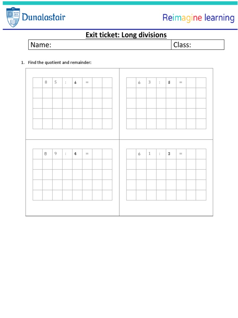 Name: Class:: Exit Ticket: Long Divisions | PDF | Foreign Language ...