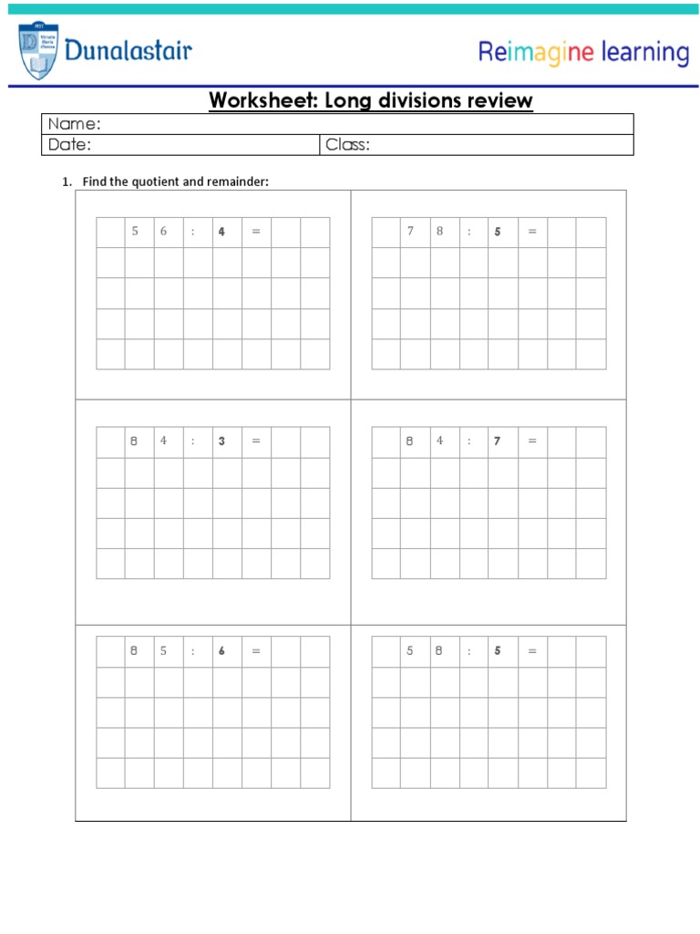 Worksheet: Long Divisions Review: Name: Date: Class | PDF
