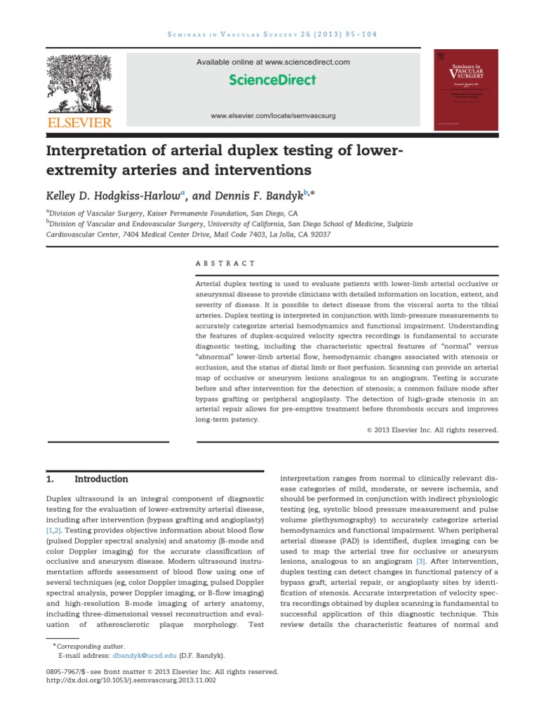 Interpretation of Arterial Duplex Testing of Lowerextremity | PDF ...