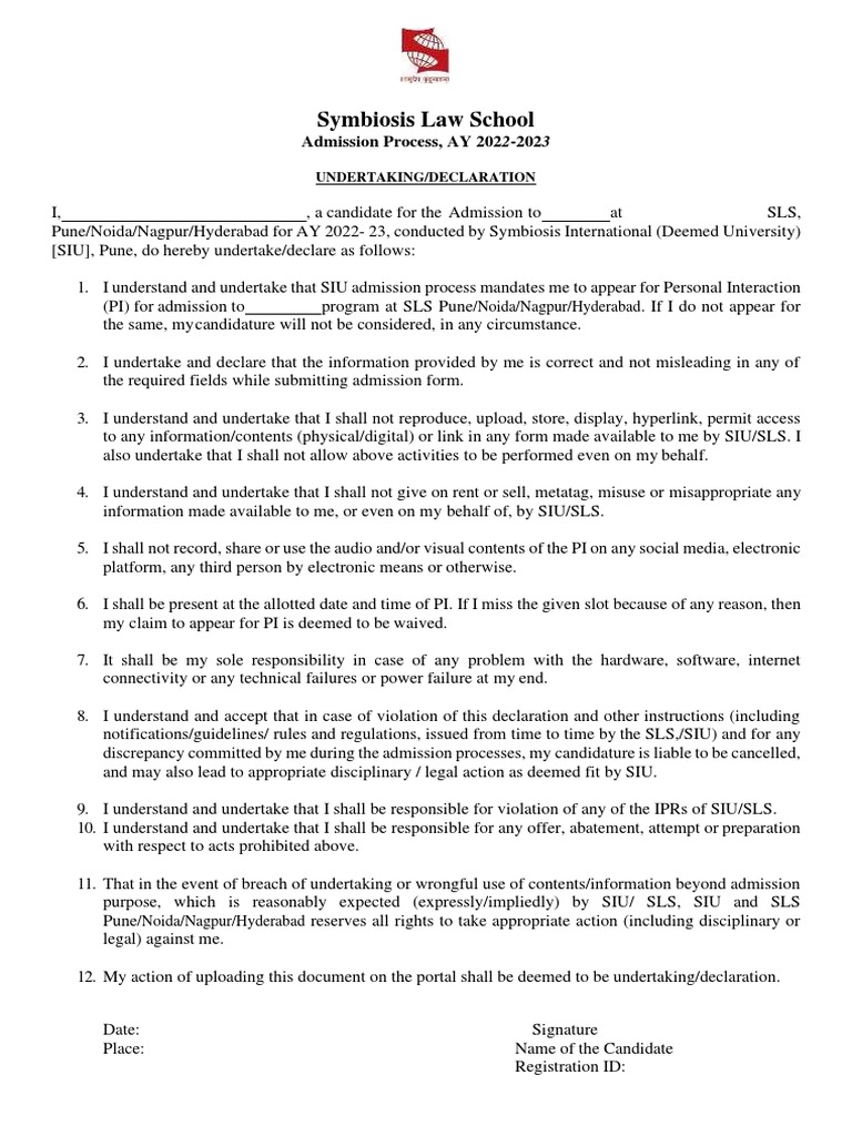 Undertaking - Declaration For Online PI 2022 Common For All | PDF ...
