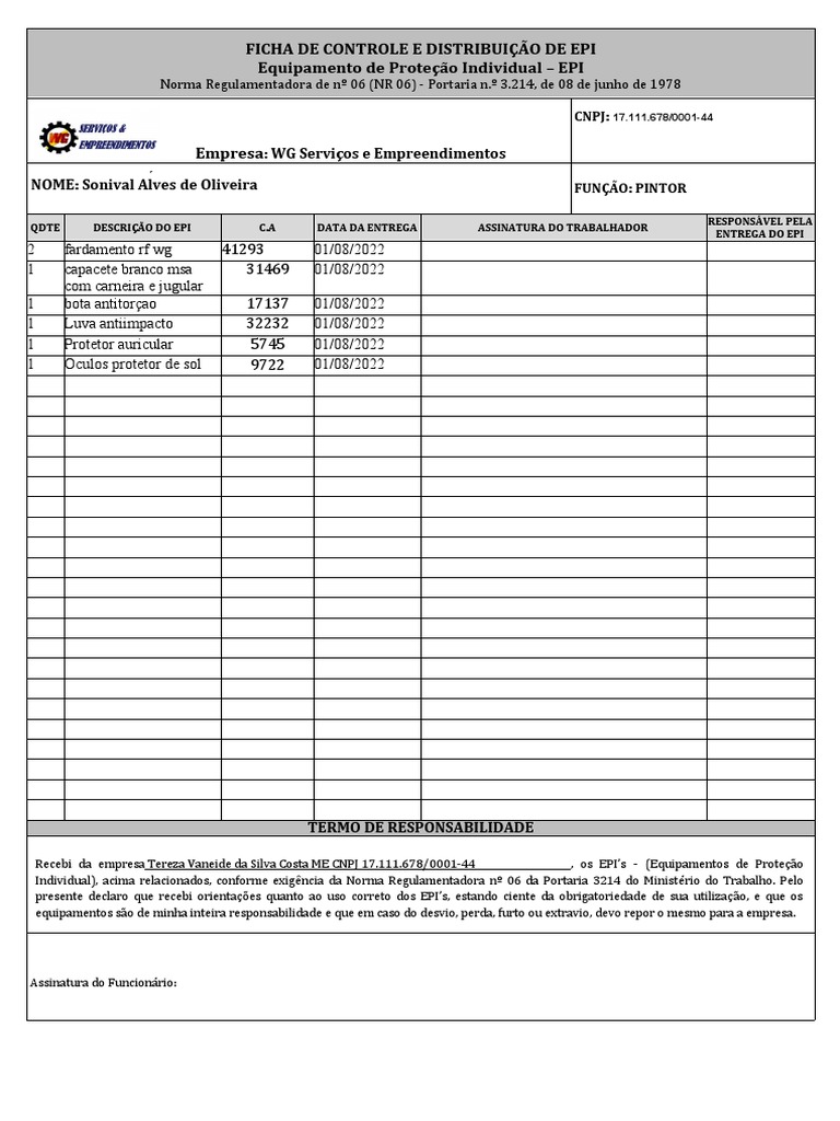 Ficha Epi e Treinamentos de Sms | PDF