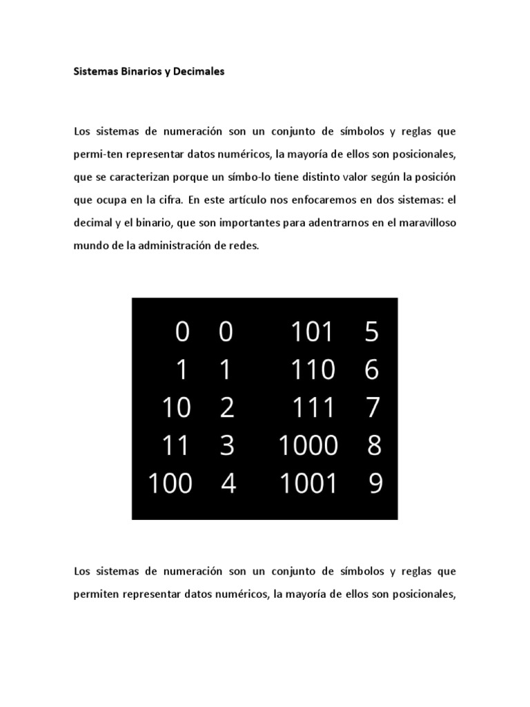 04 Sistemas Binarios y Decimales | PDF | Decimal | Notación Matemática