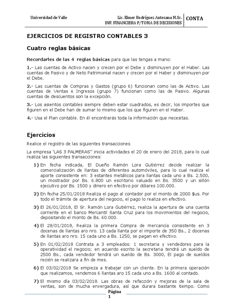 Ejercicios de Asientos Contables 3 | PDF | Contabilidad | Economias