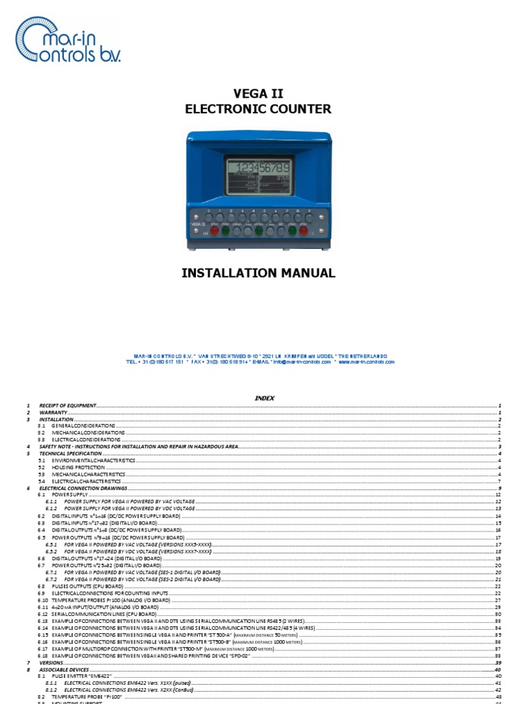 VEGA II - MA-260-00-EN-22 - Installation Manual | PDF | Power Supply | Electrical Wiring