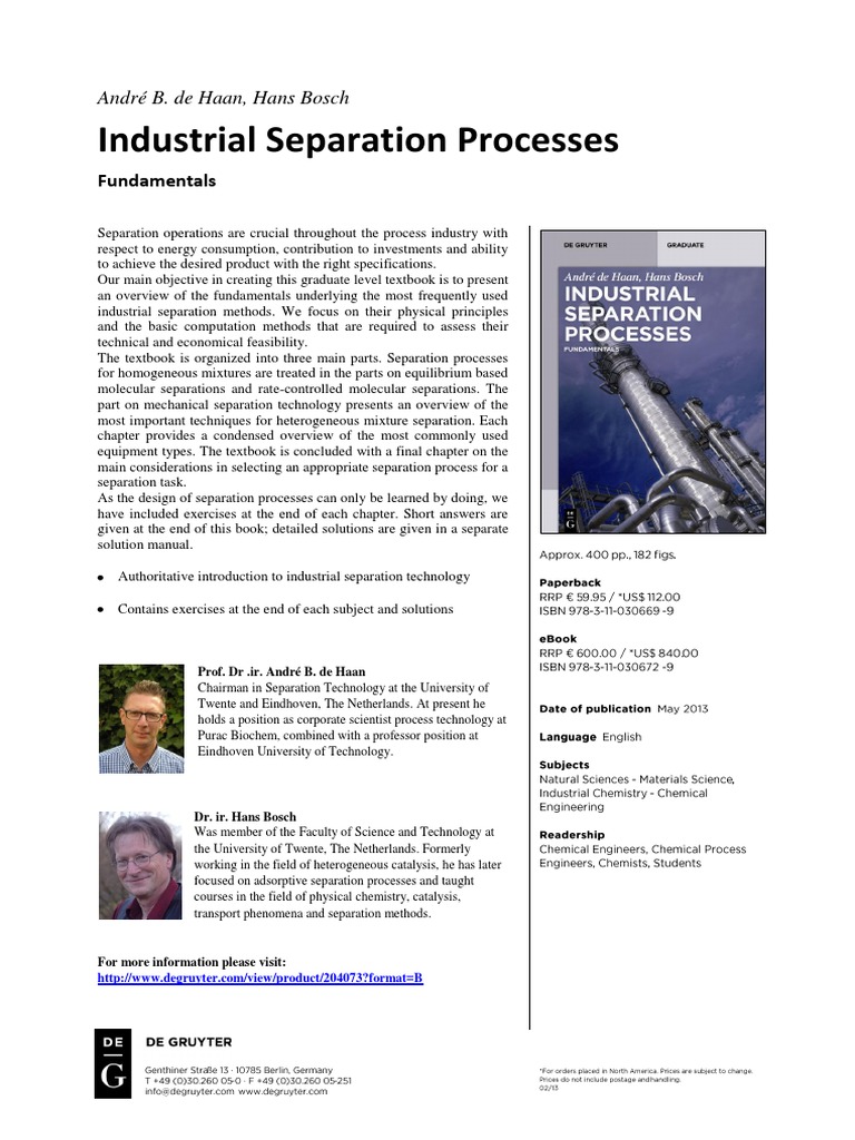 Industrial Separation Processes: Fundamentals | PDF | Technology ...