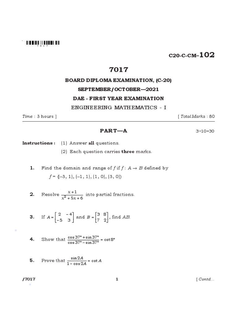 Engineering Mathematics - I C20-Aug-Sept 2021 | Download Free PDF | Algebraic Geometry ...