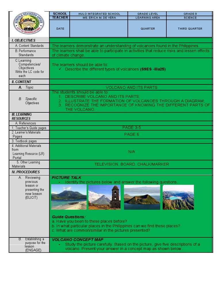 Volcano Lesson Plan Grade 9 | PDF | Volcano | Magma