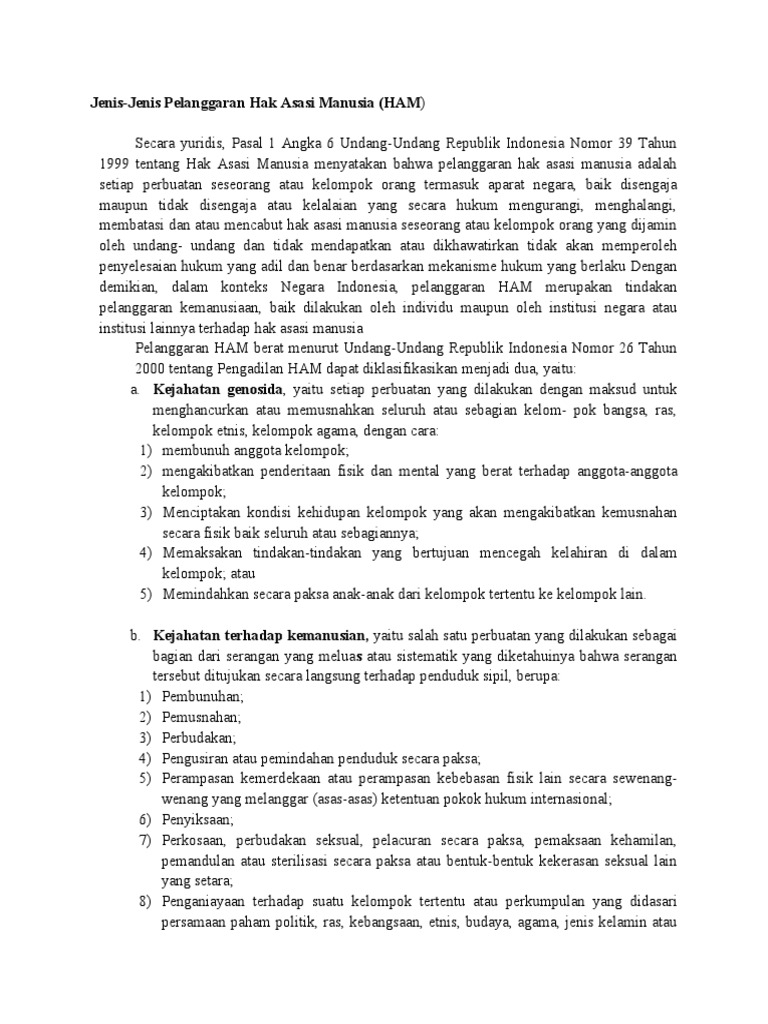 Jenis Jenis Pelanggaran HAM | PDF