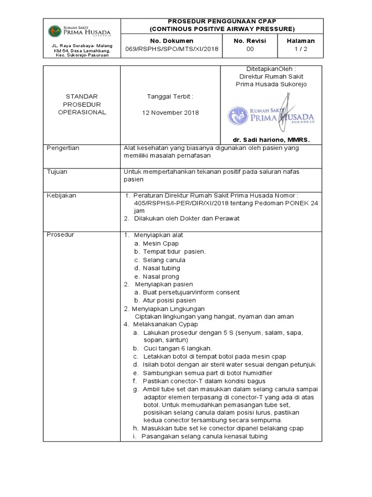 Prosedur Penggunaan CPAP untuk Bayi | PDF