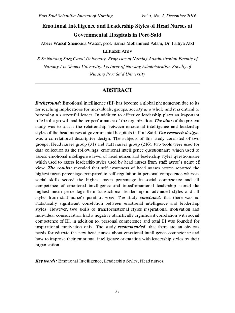 Master Brief For Emotional Intelligence and Leader Ship in Nursing ...