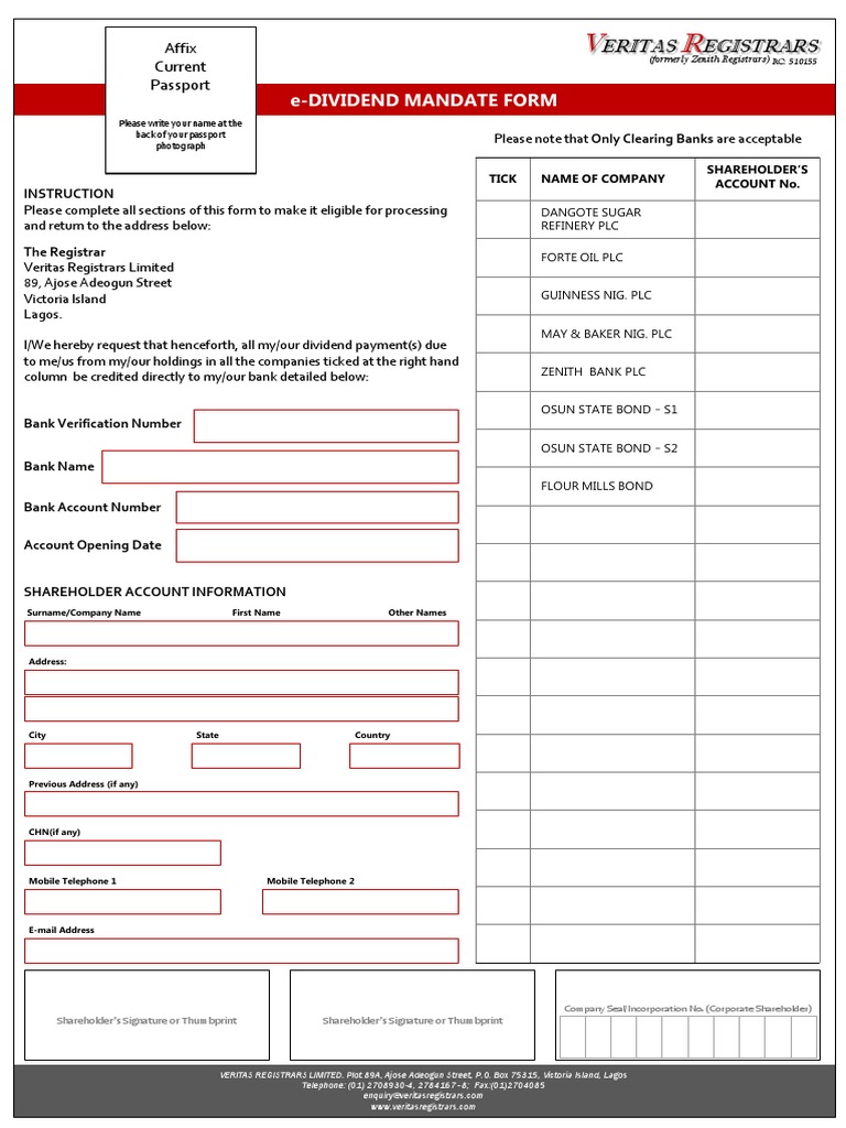 Affix e-DIVIDEND MANDATE FORM | PDF